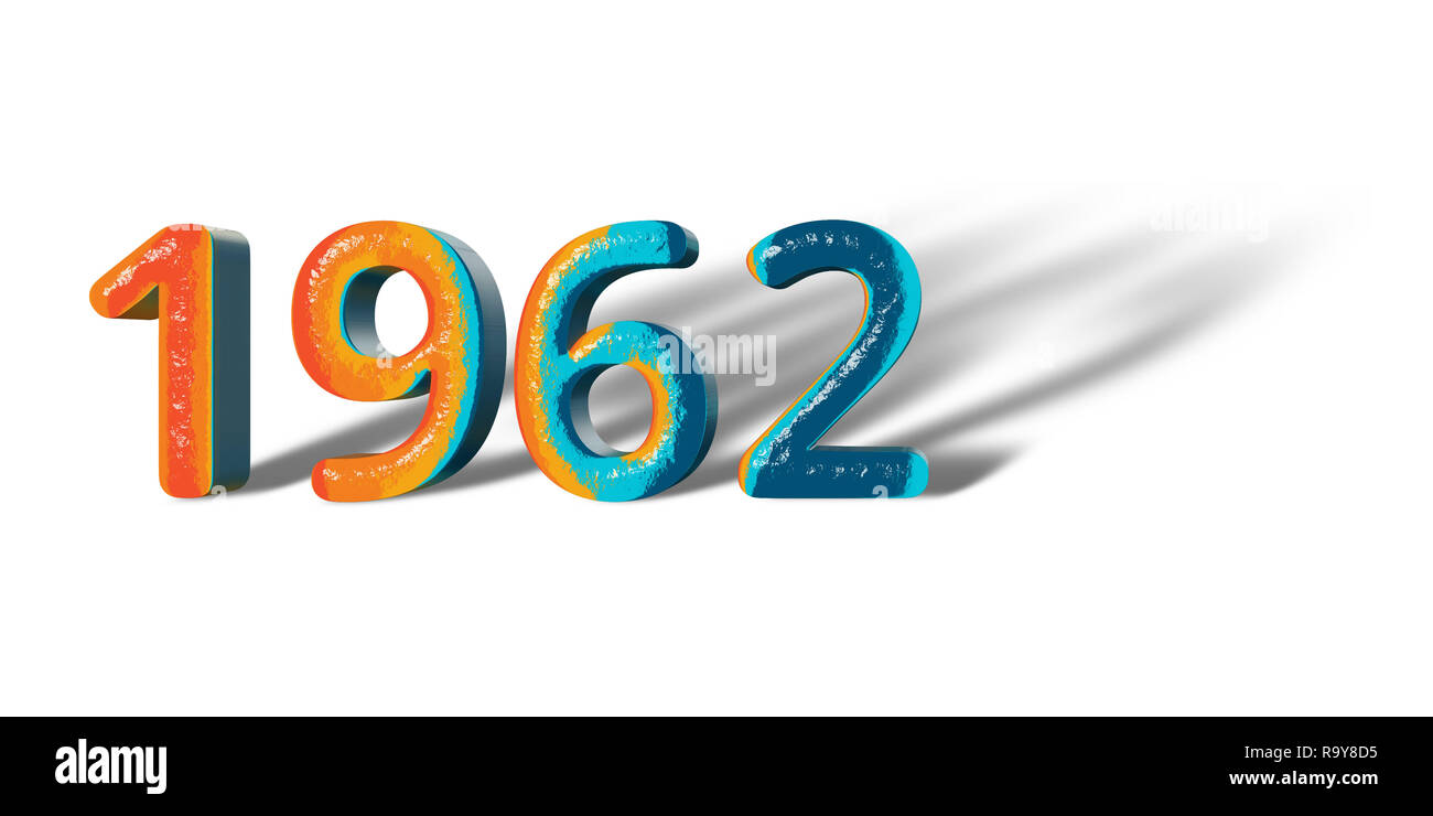 3D Number Year 1962 joyful hopeful colors and white background Stock ...