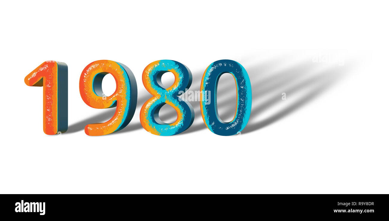 3D Number Year 1980 joyful hopeful colors and white background Stock Photo - Alamy