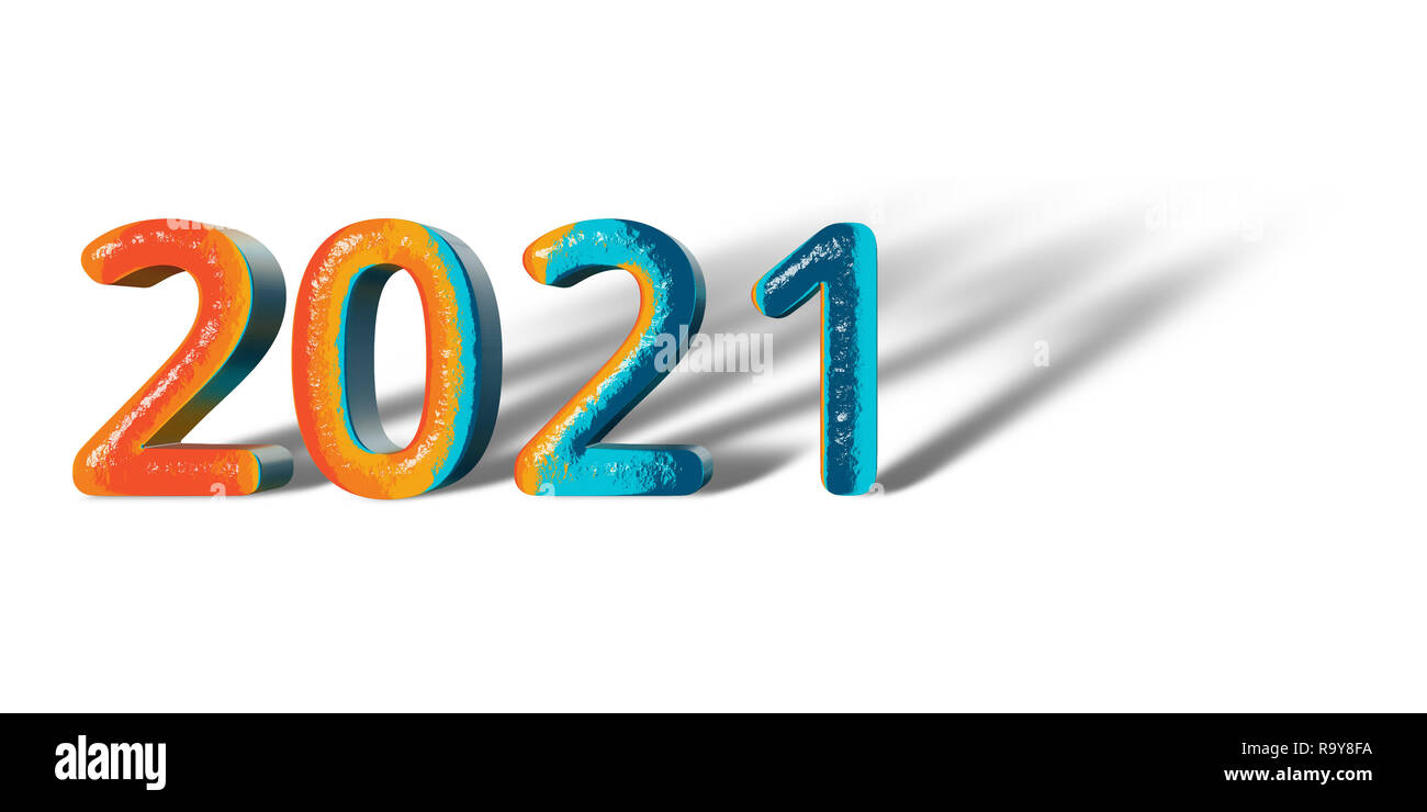 3D Number Year 2021 joyful hopeful colors and white background Stock ...