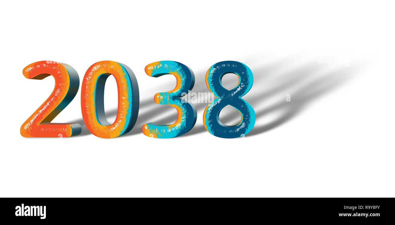 3D Number Year 2038 joyful hopeful colors and white background Stock ...