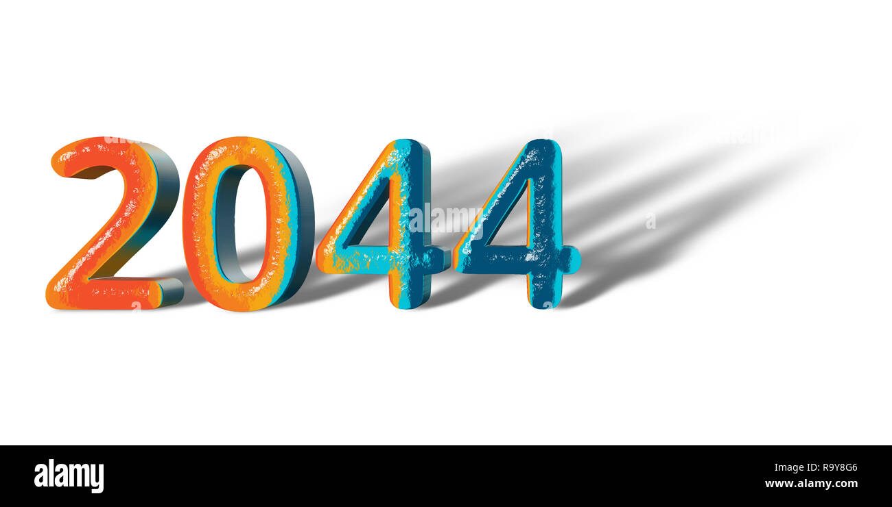 3D Number Year 2044 joyful hopeful colors and white background Stock ...