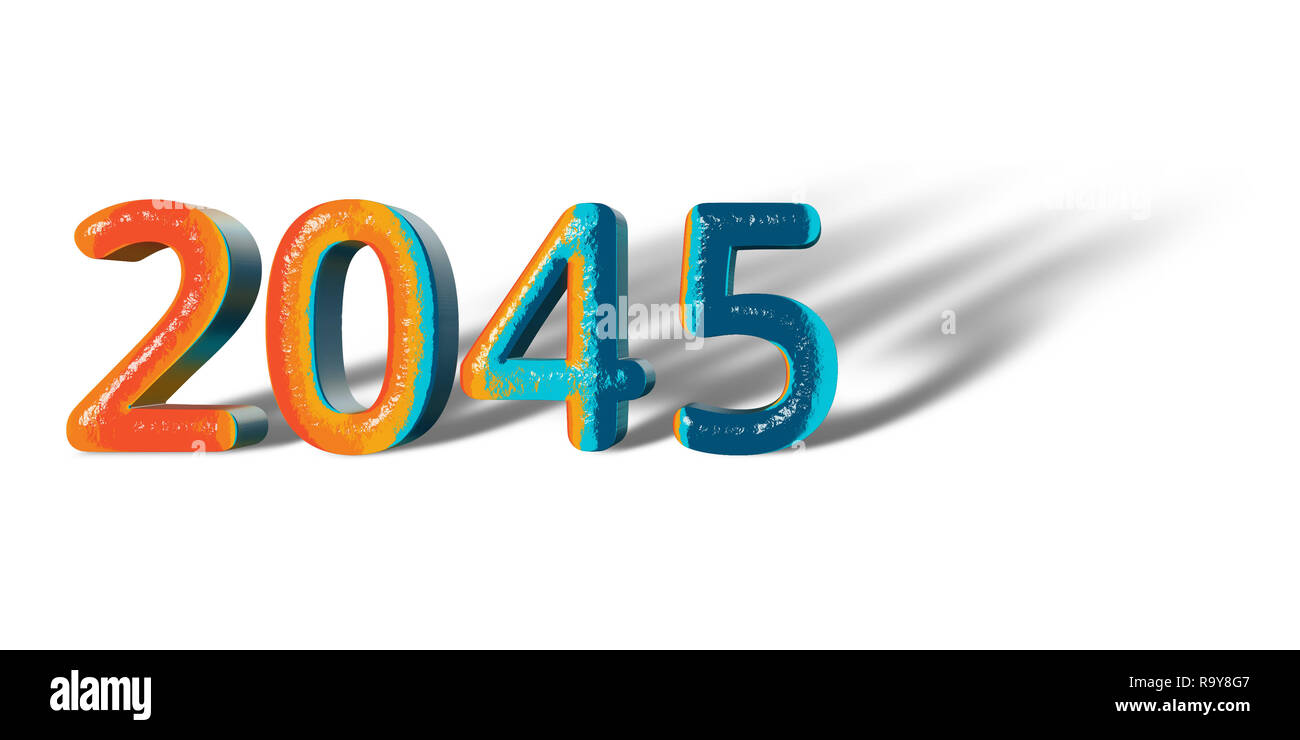 3D Number Year 2045 joyful hopeful colors and white background Stock ...