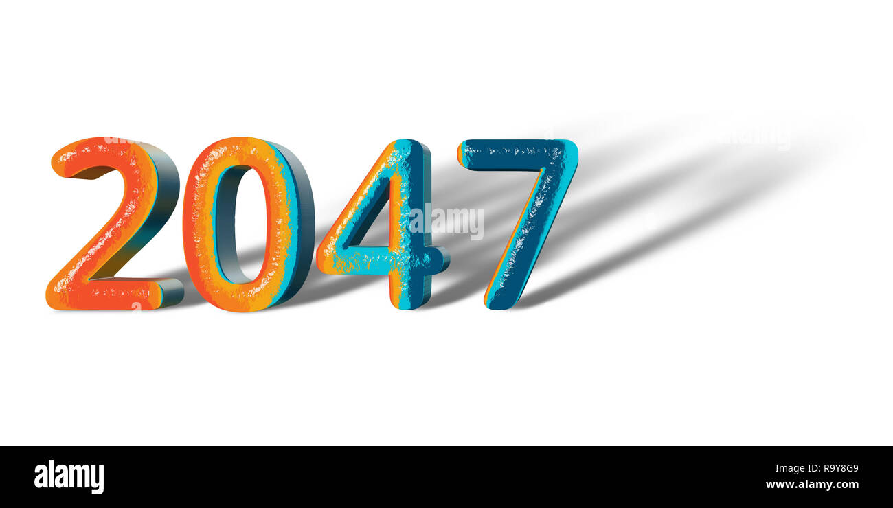3D Number Year 2047 joyful hopeful colors and white background Stock ...