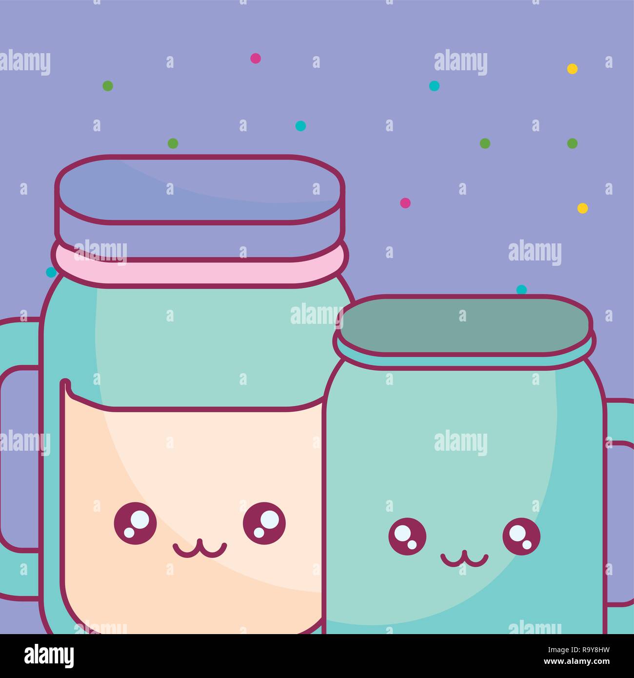 cute beverage jars kawaii characters vector illustration design Stock ...