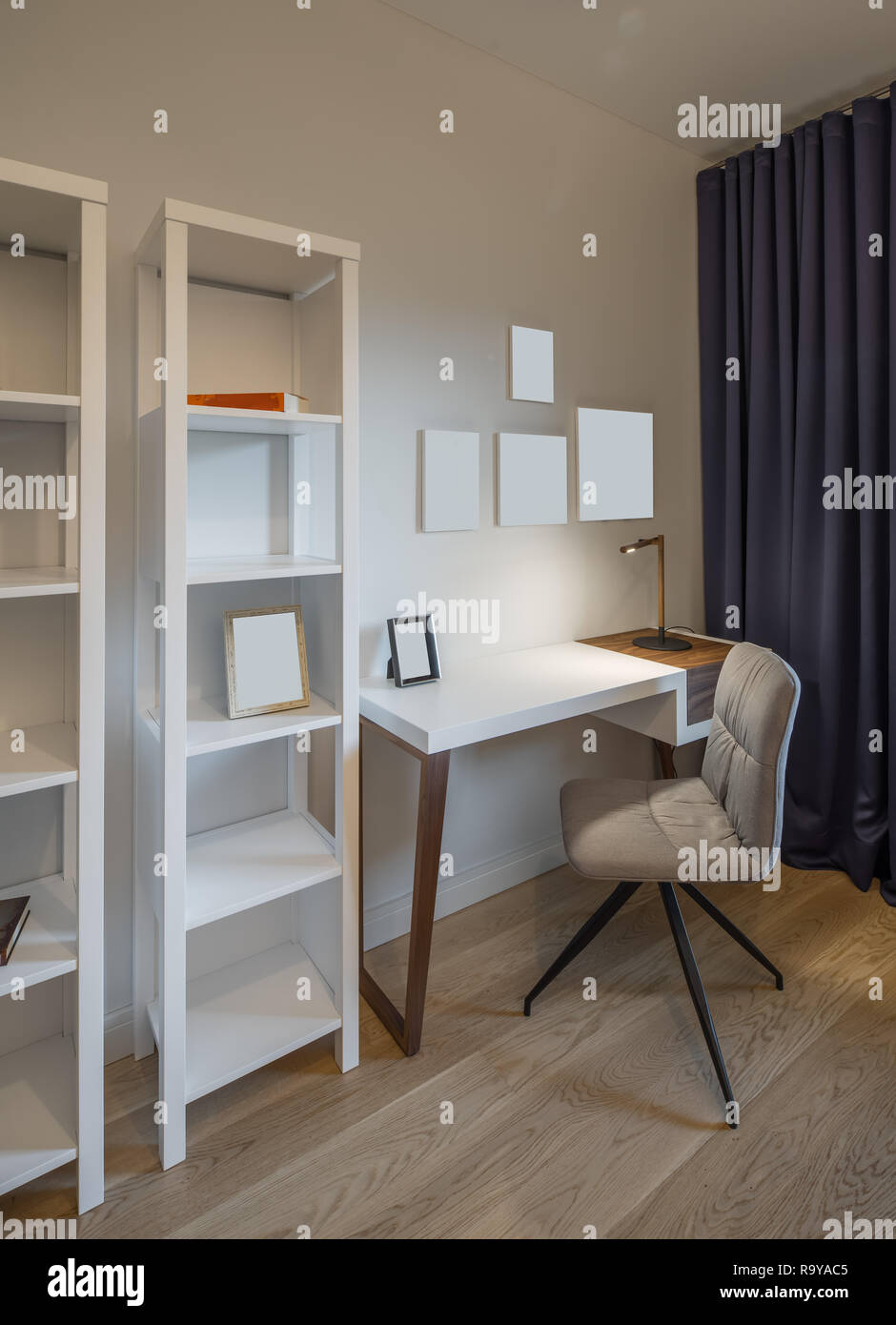 Cabinet, work room, work desk. Interior and design Stock Photo - Alamy