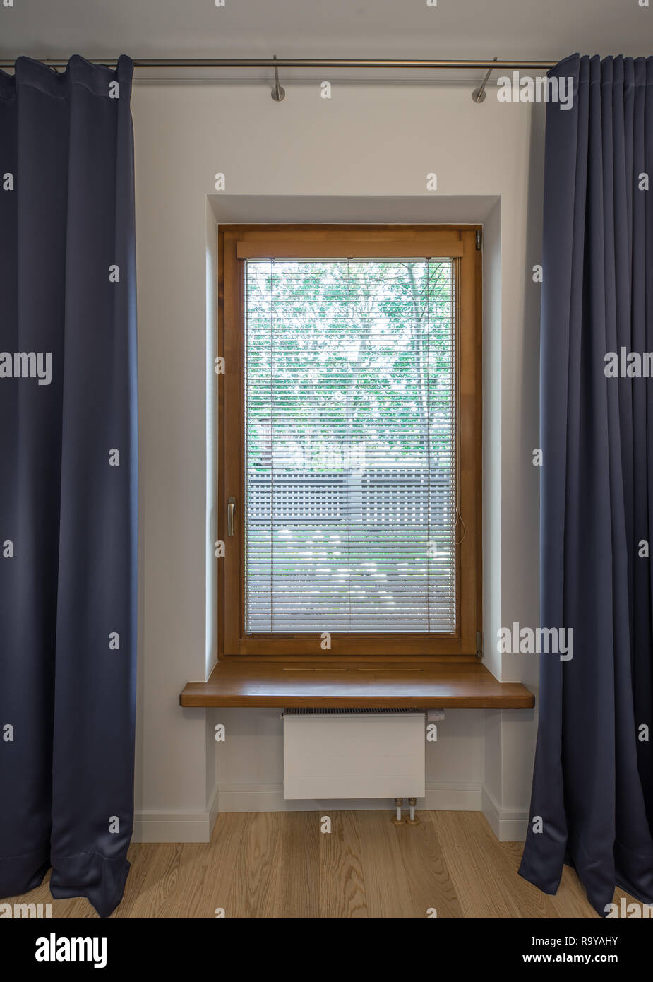Wooden window with jalousie Stock Photo - Alamy