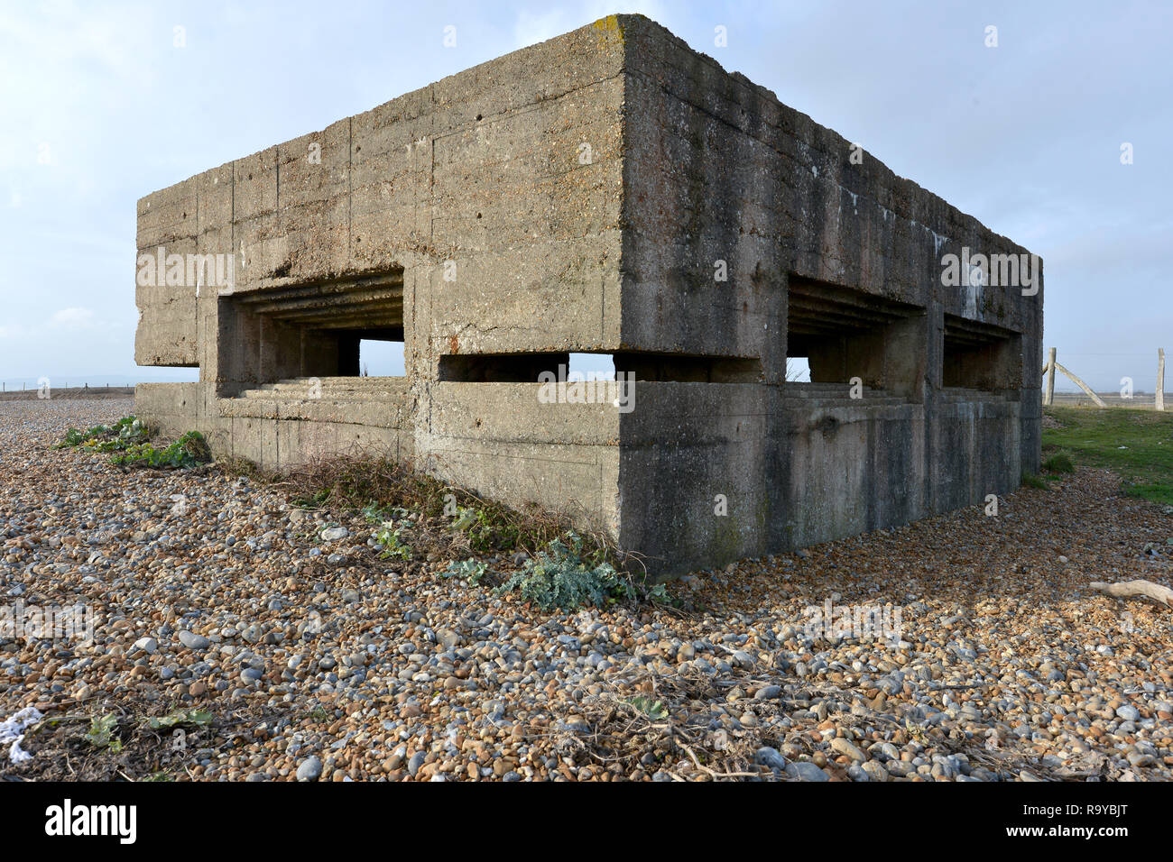 WWII defensive pillbox on Rye beach, East Sussex, UK Stock Photo - Alamy