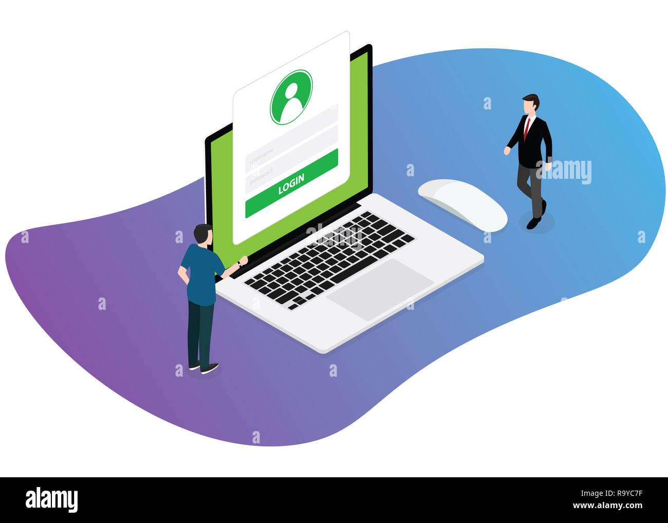 login technology website two business man standing near laptop with ...
