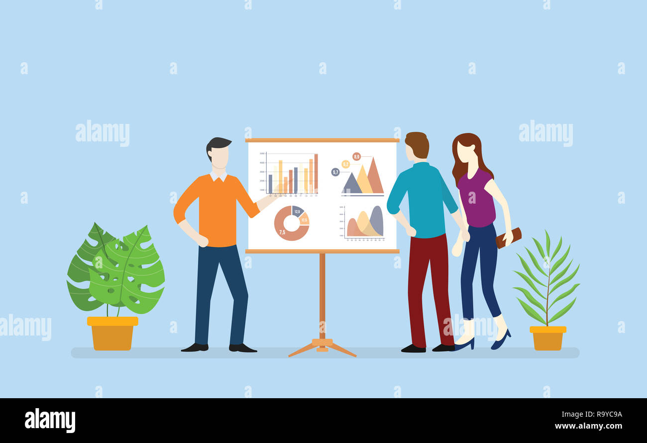 team business analyze graph and chart data on the presentation board ...
