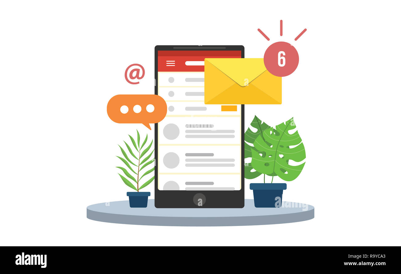 email mobile notifications with smartphone and envelope icons and sign ...