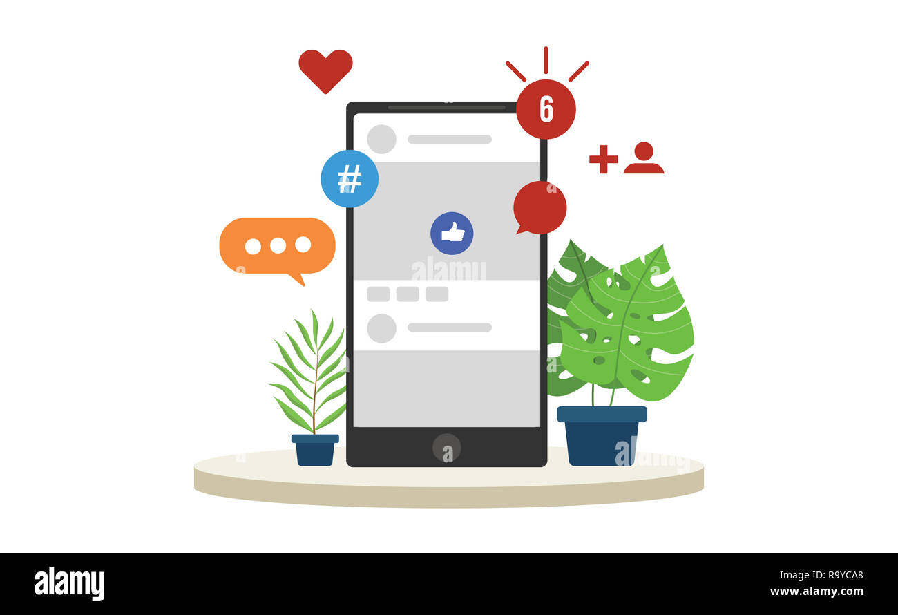 social media networking notifications pop up with various kind of ...