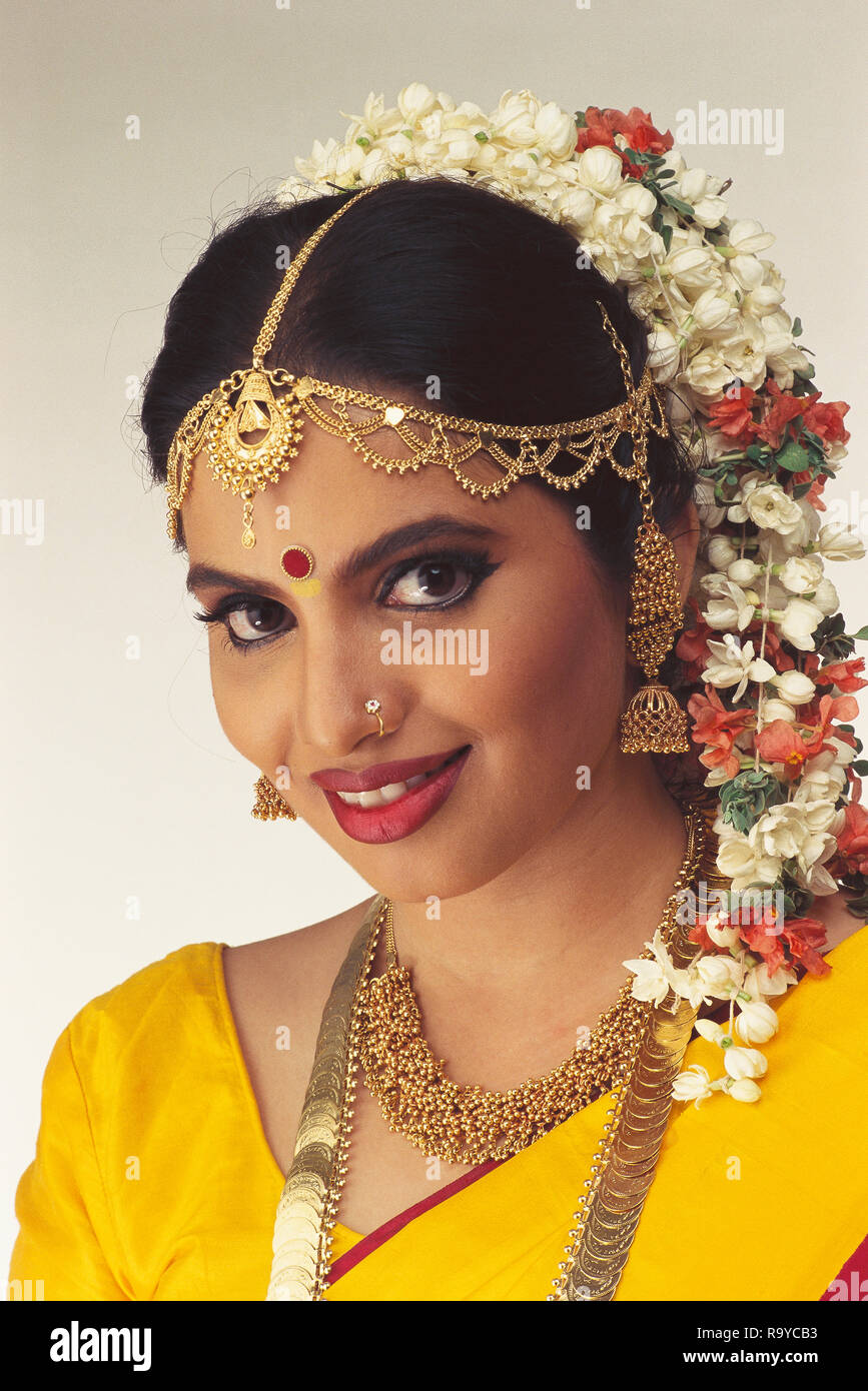 A PORTRAIT OF A South Indian Bride dressed in traditional costume Stock ...