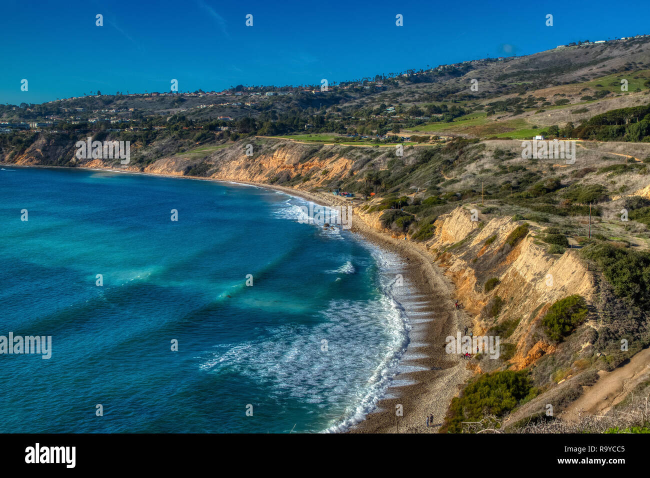 Stunning Southern California coastline on a clear sunny day with waves ...