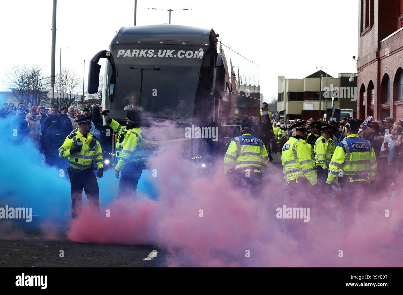 Police presence as the Celtic team bus arrives for the Ladbrokes ...