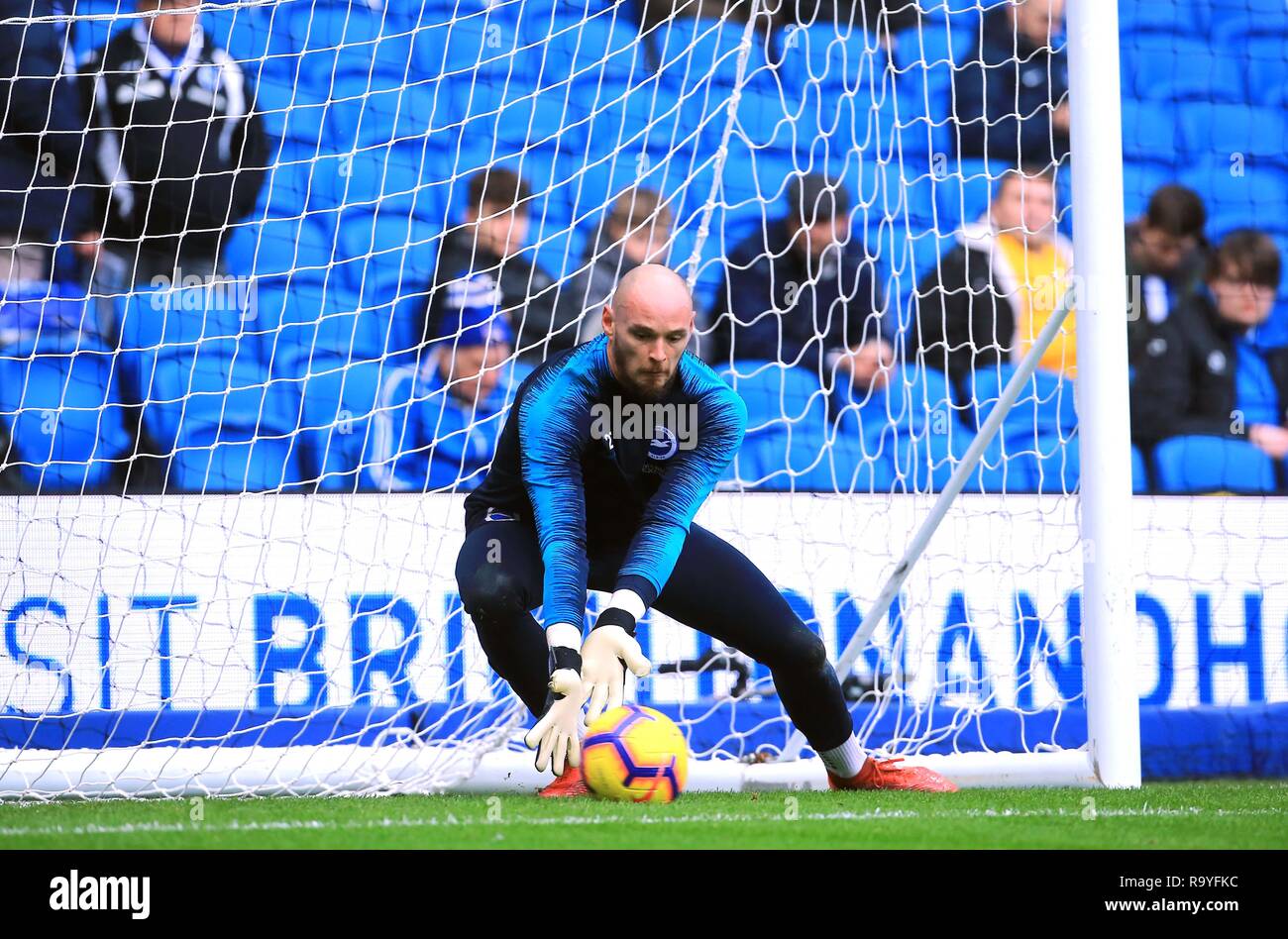 Brighton & Hove Albion goalkeeper David Button warms up before the ...