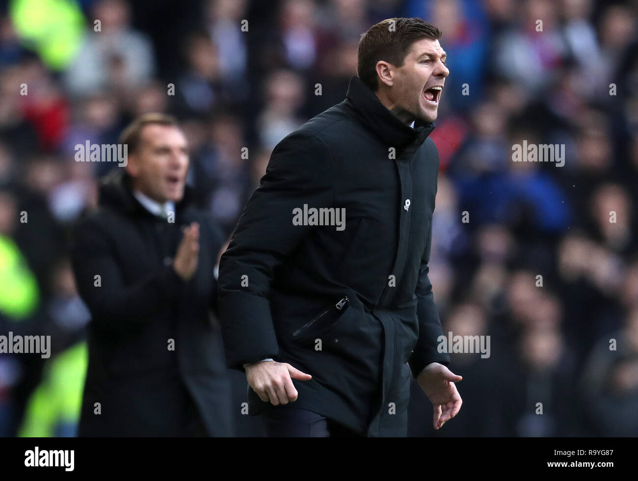 Rangers manager Steven Gerrard (right) and Celtic manager Brendan ...