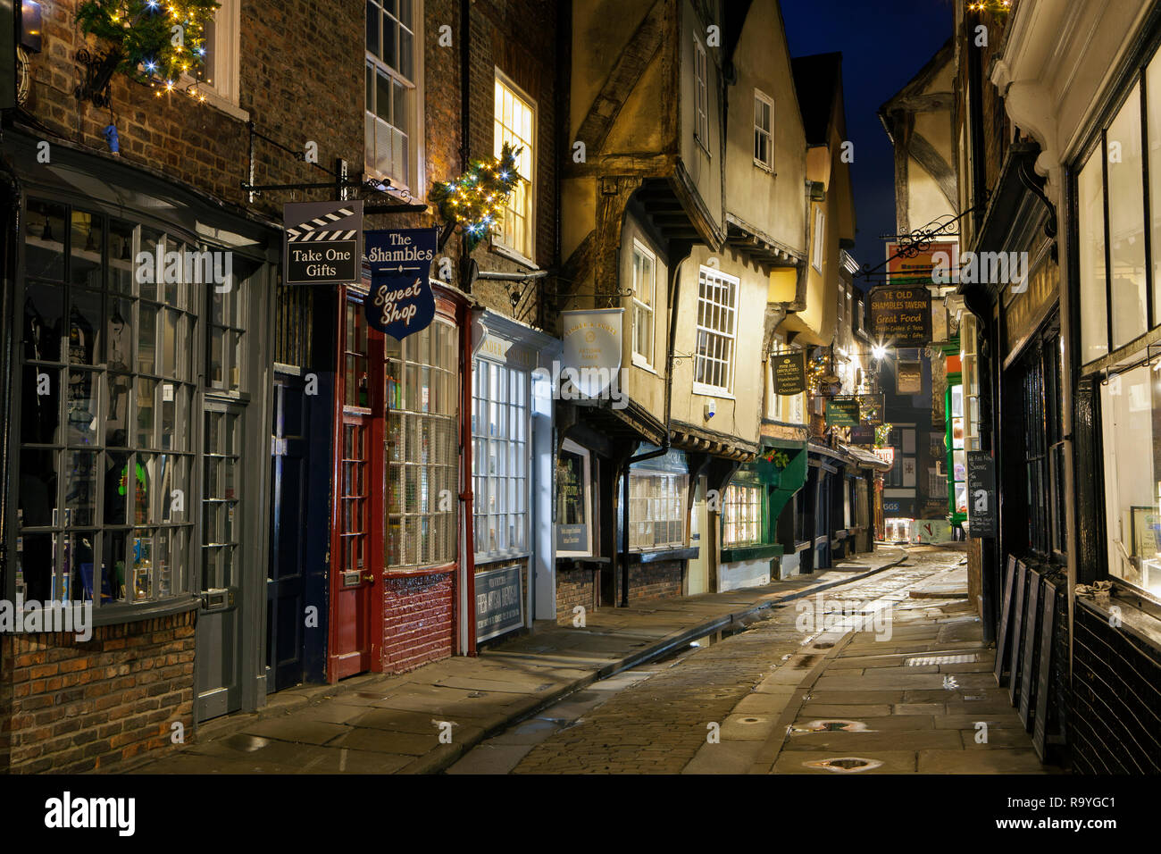 YORK, UNITED KINGDOM - 18th DECEMBER, 2018: The Shambles is one of the ...