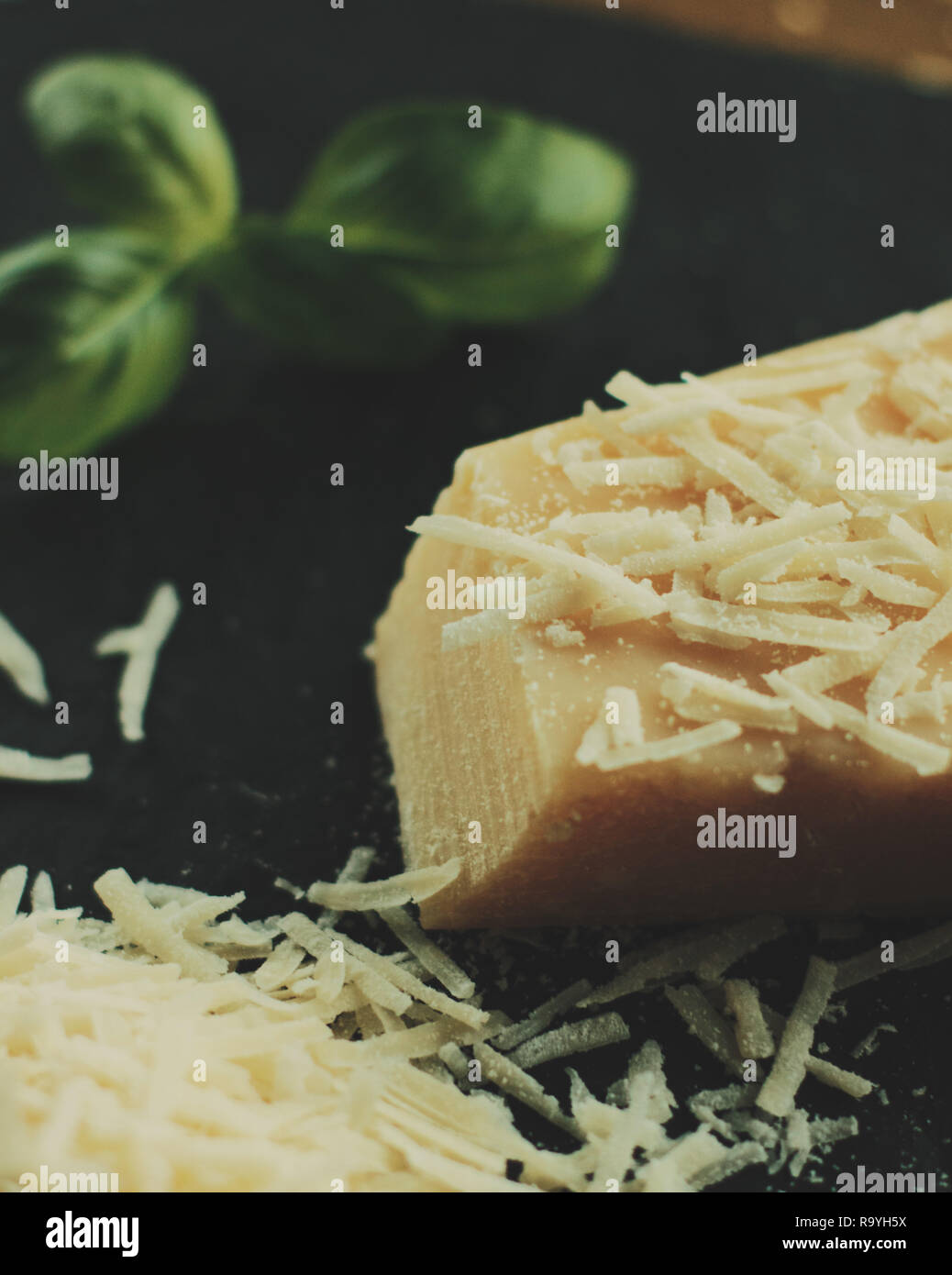 dairy and rustic farm food styled concept - shredded parmesan cheese ...