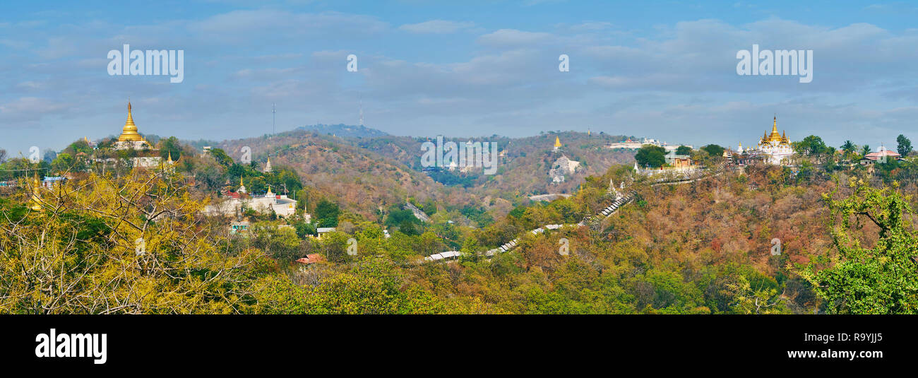 Panorama of medieval Sagaing, covered with deep forests, old pagodas ...