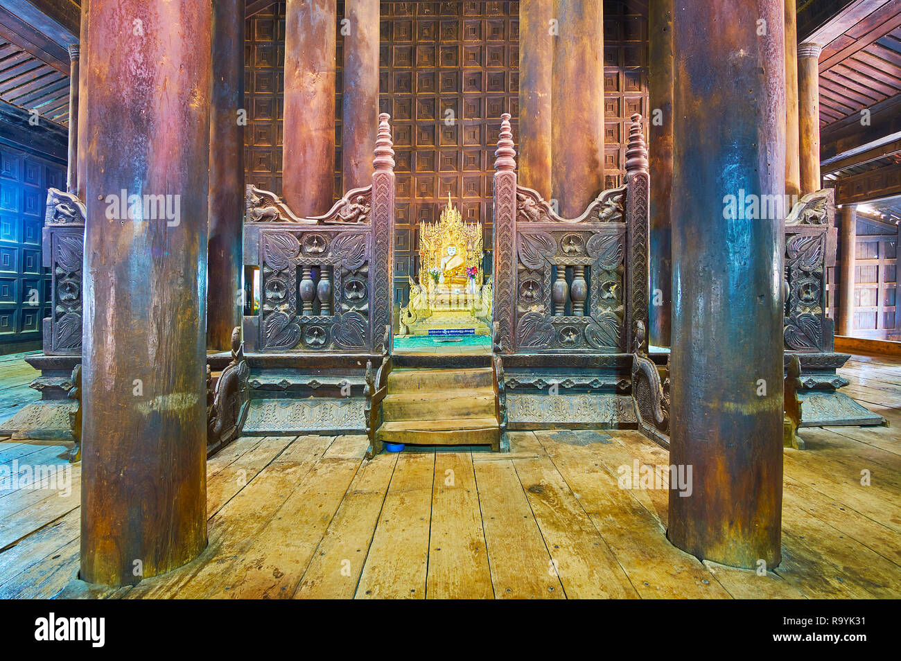 AVA, MYANMAR - FEBRUARY 21, 2018: The scenic interior of the medieval ...