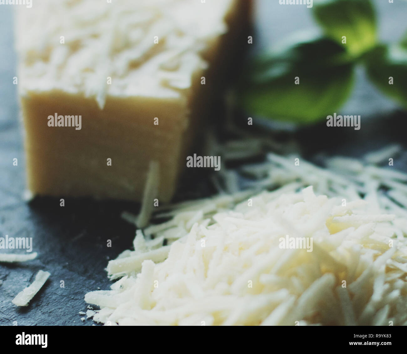 dairy and rustic farm food styled concept - shredded parmesan cheese ...