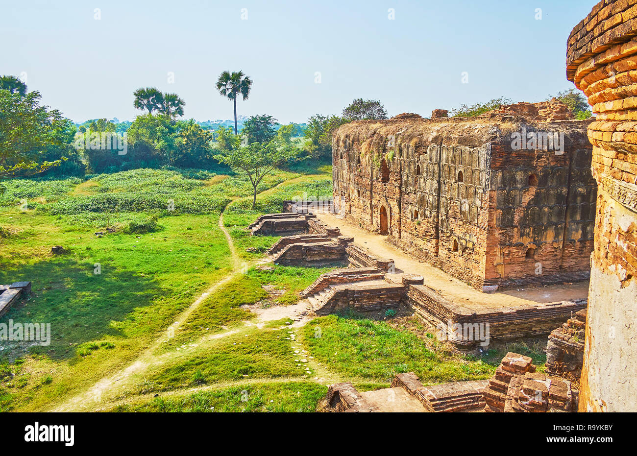 The view on the facade wall of the ancient Wingaba Monastery with ...