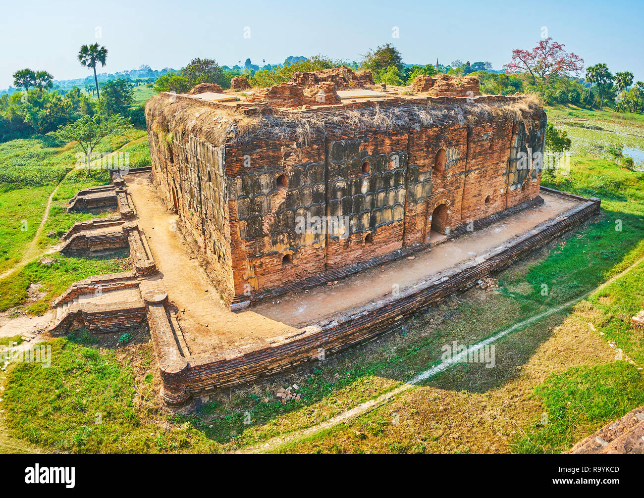 Panoramic aerial view of the ancient Wingaba Monastery, surrounded by ...