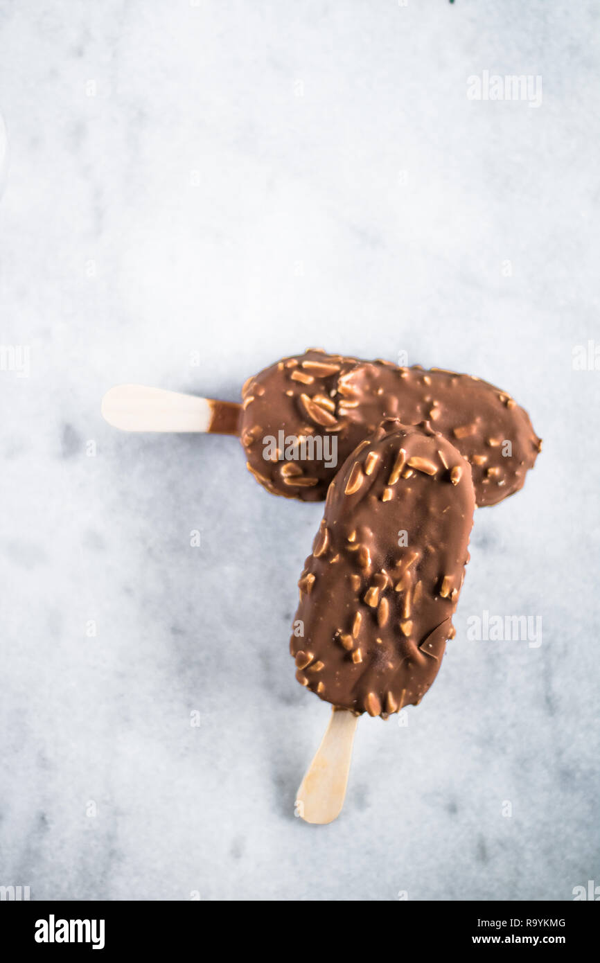 chocolate almond ice cream - pastry and sweet food styled concept ...