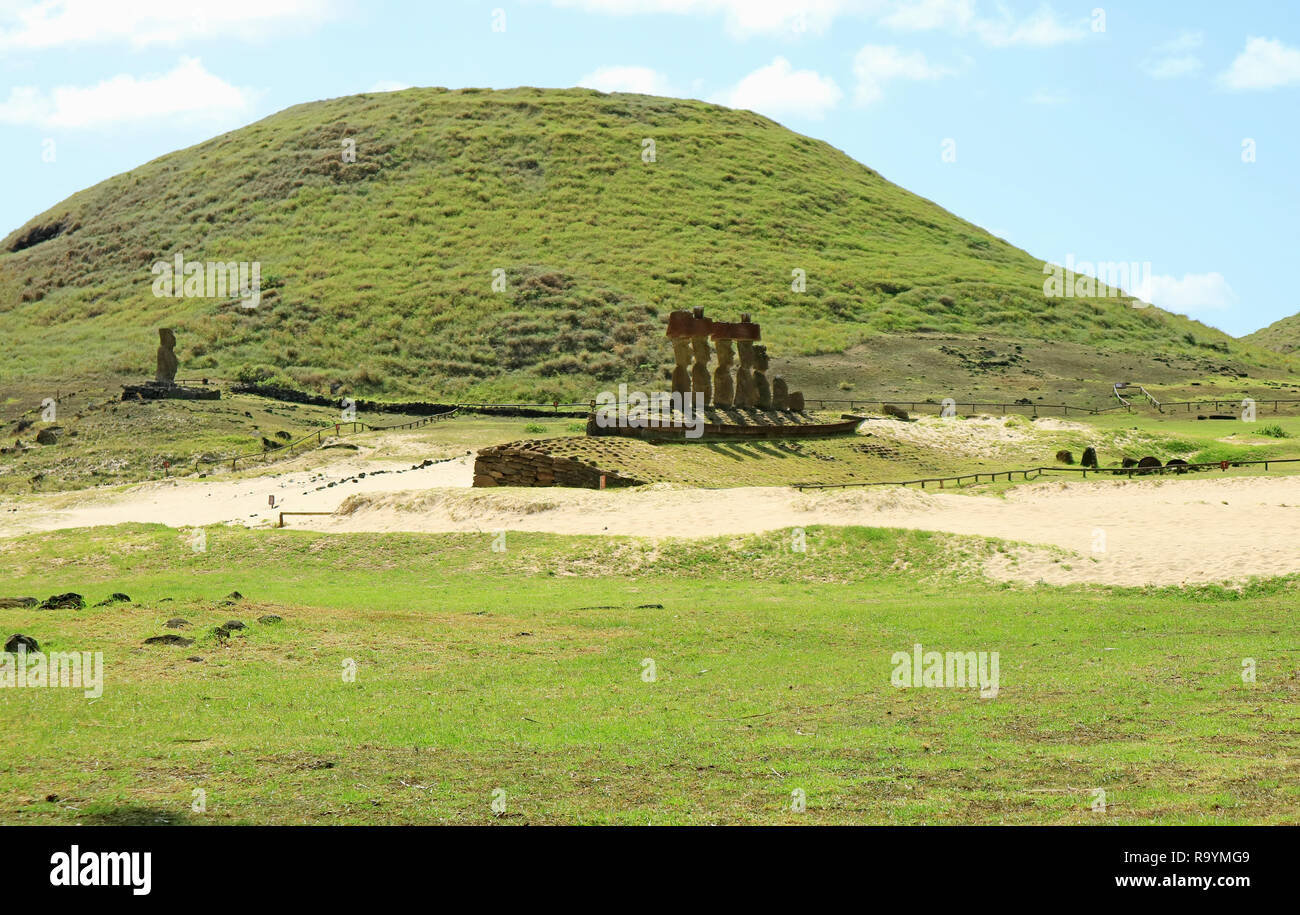 Single Moai of Ahu Ature Huki and Seven Moais of Ahu Nau Nau on Two ...