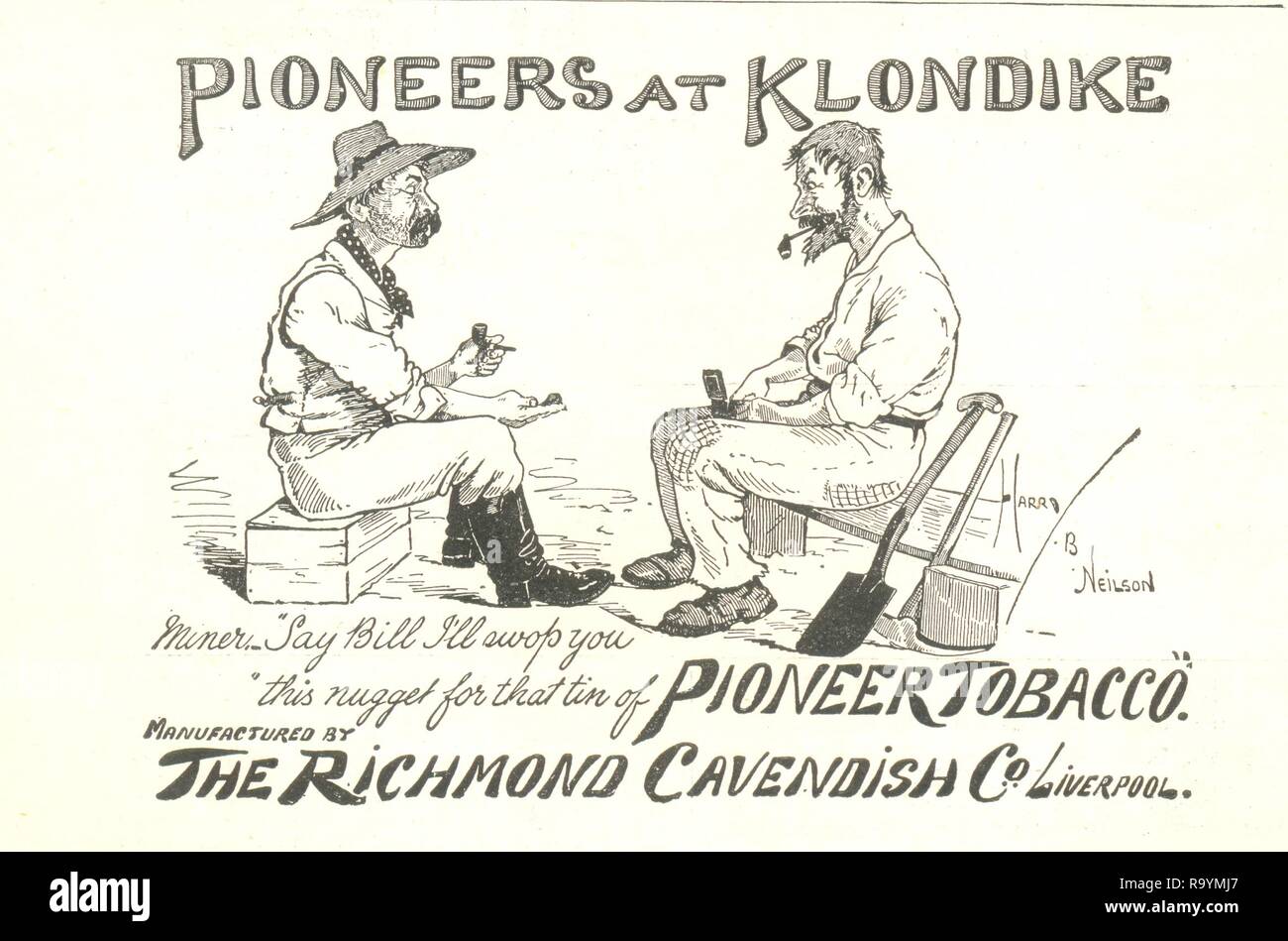 Advertisement for Pioneer Tobacco titled Pioneers at Klondike 1898 ...
