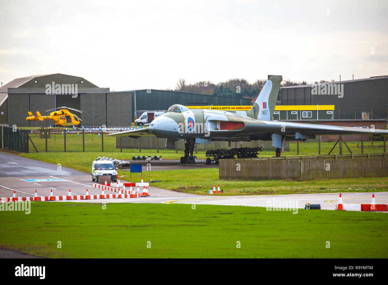 A preserved Avro Vulcan Bomber XM607 on the RAF Waddington Air Base in ...