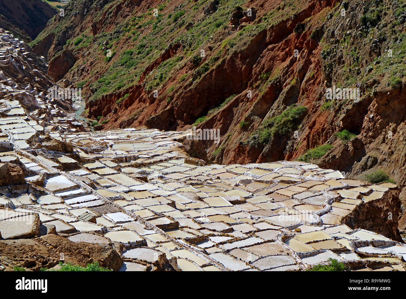 Amazing Aerial View of the Salt Mine on the Mountainside of Salineras ...