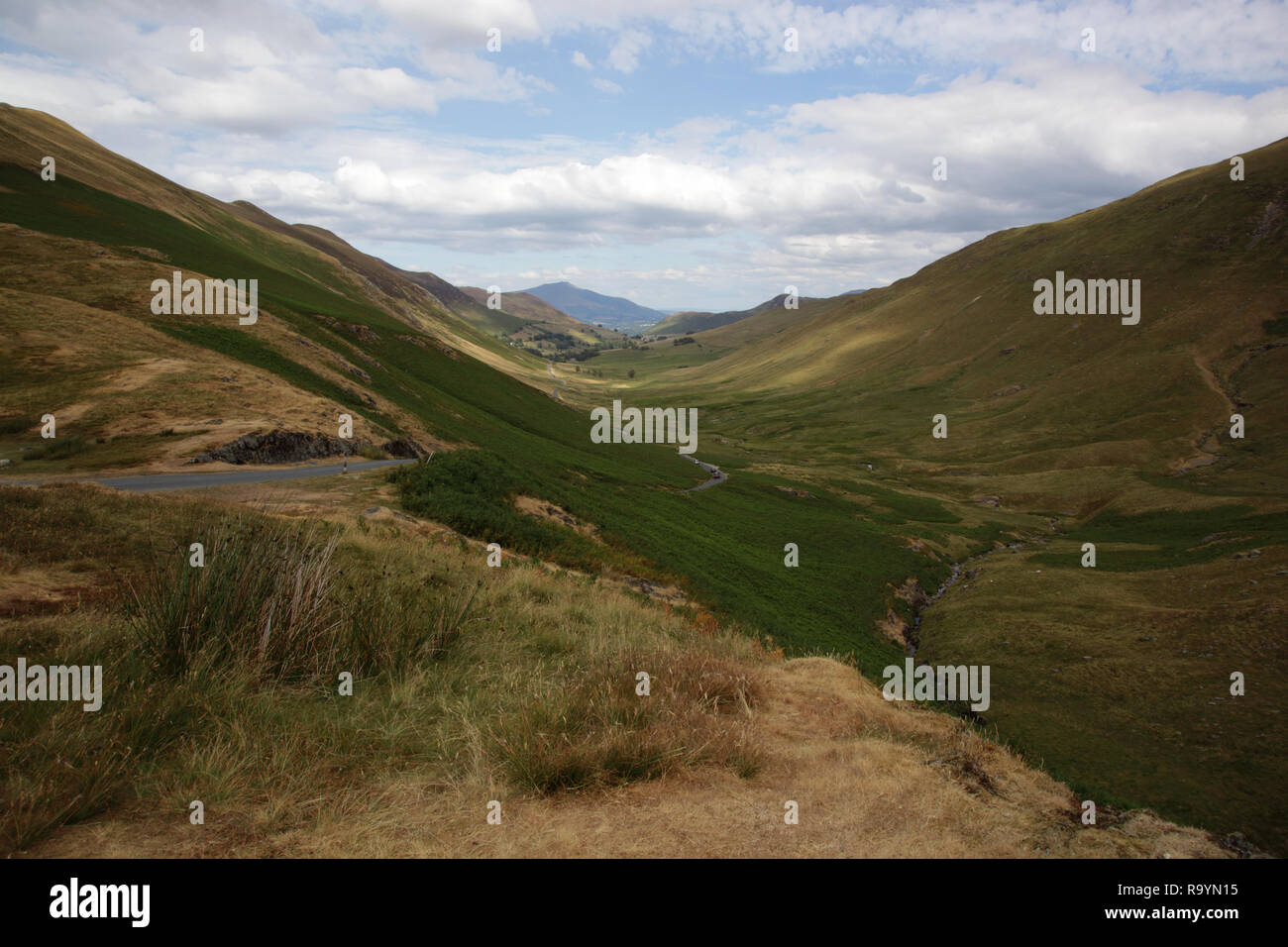 Honister Pass Cumbria, B5289, view east towards Seatoller, located in ...