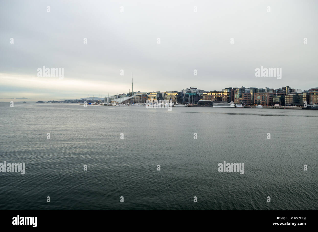 Waterfront of Oslo in winter cold sunset Stock Photo - Alamy