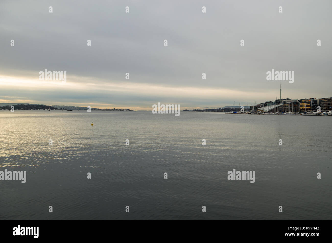 Waterfront of Oslo in winter cold sunset Stock Photo - Alamy