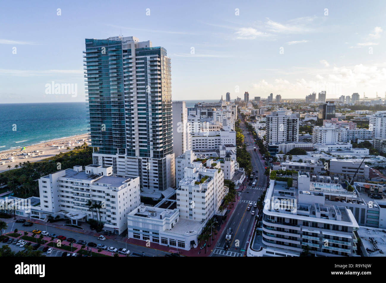 Miami Beach Florida,aerial overhead view above bird's eye,The Setai ...