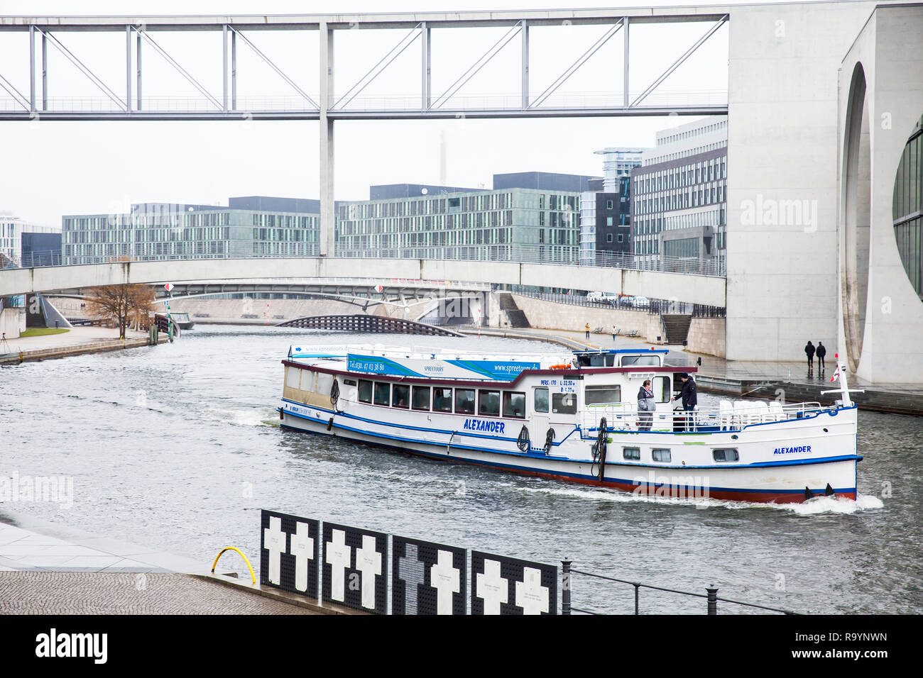 BERLIN, GERMANY - MARCH, 2018: Canals of the Spree river in a cold end ...