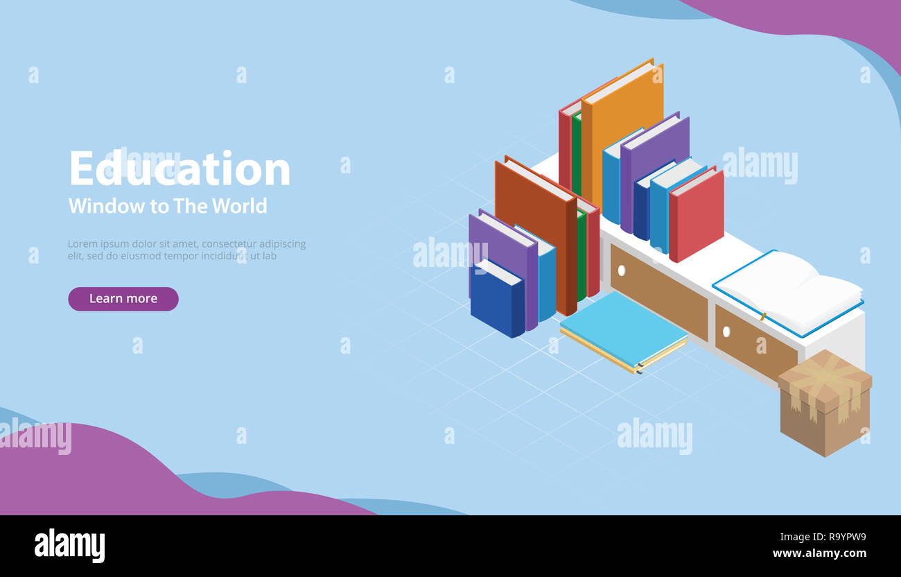 book education style banner with isometric models vector illustration ...