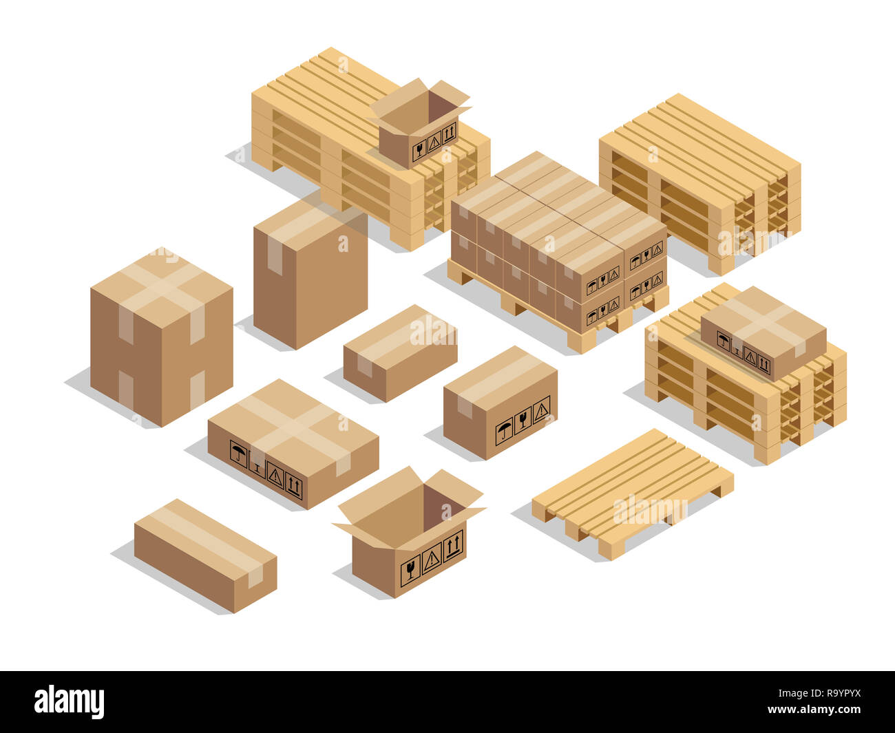 pallets for shipment with cardboard and isometric style design vector ...