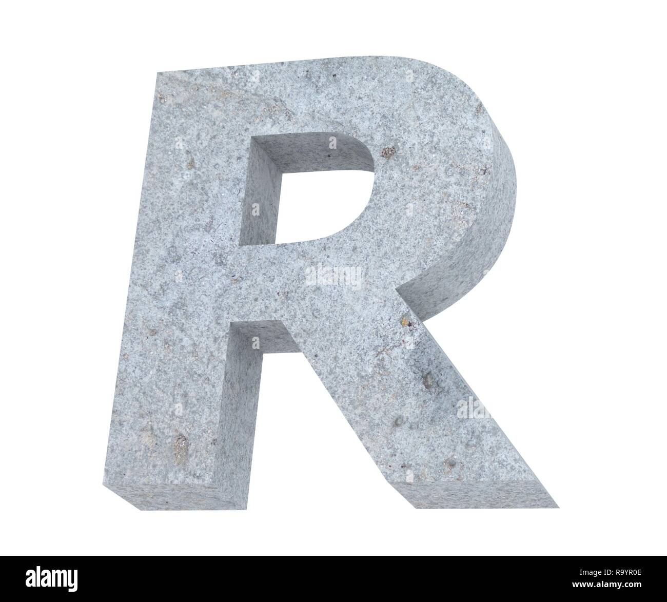 Concrete Capital Letter - R isolated on white background. 3D render ...