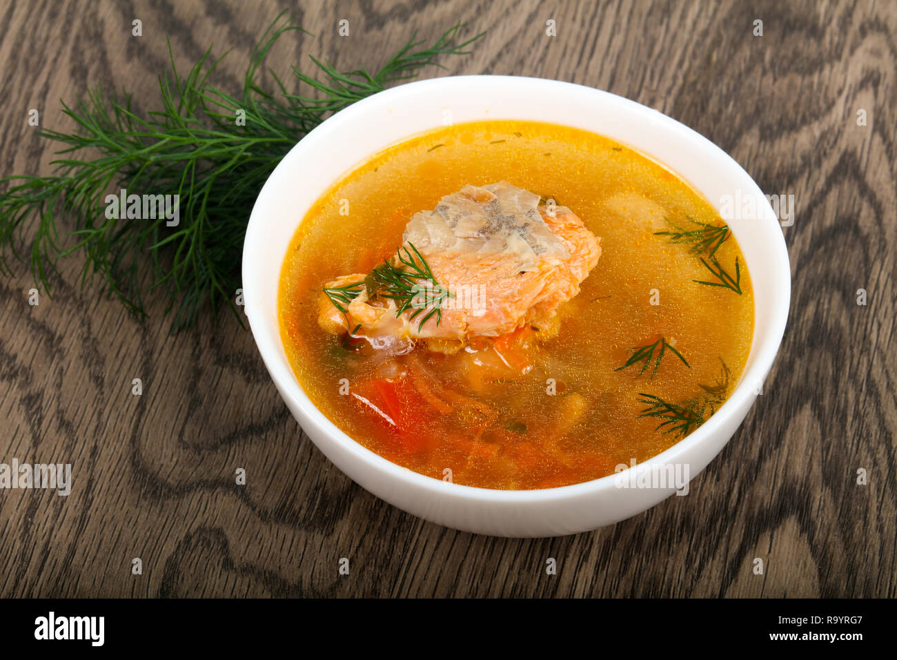 Salmon fish soup Stock Photo - Alamy