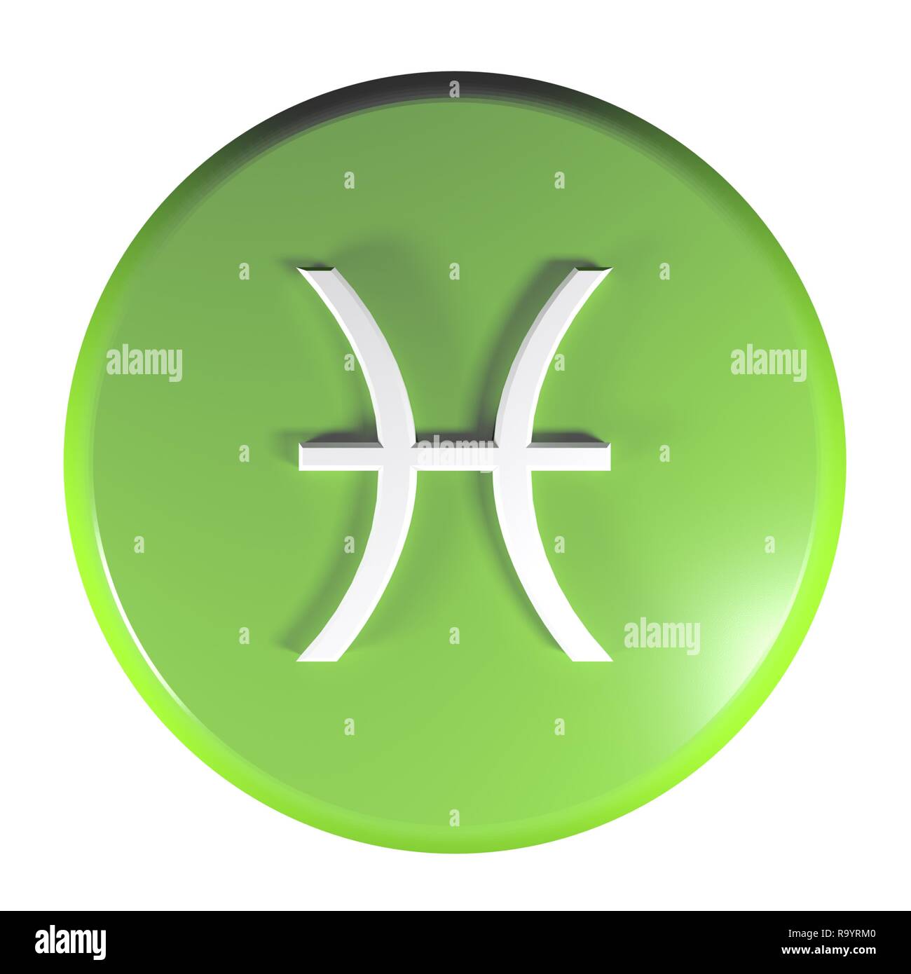 ZODIAC PISCES ICON green circle push button - 3D rendering illustration ...