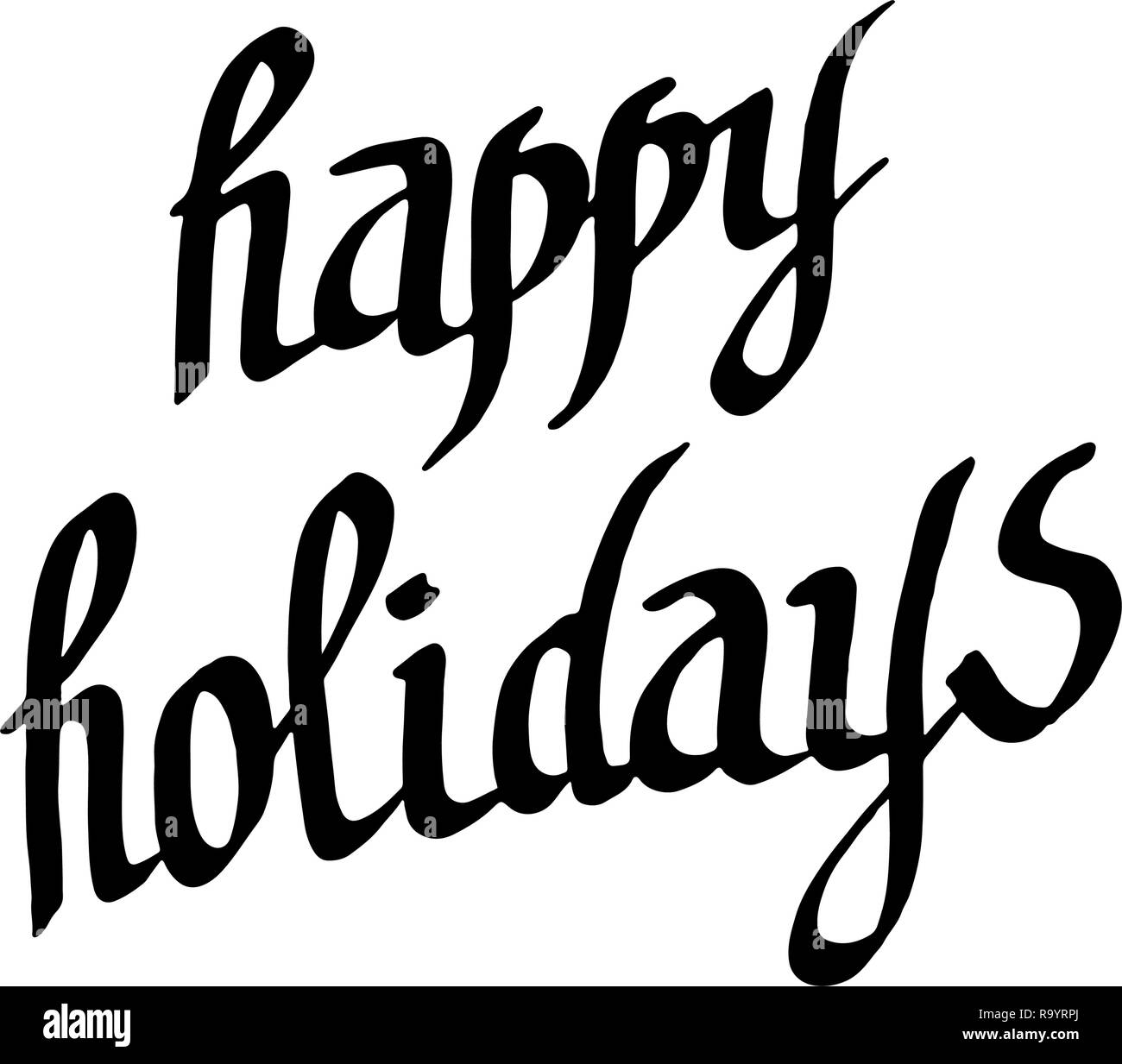 Vector Happy Holidays handwriting calligraphy. Black and white engraved ...