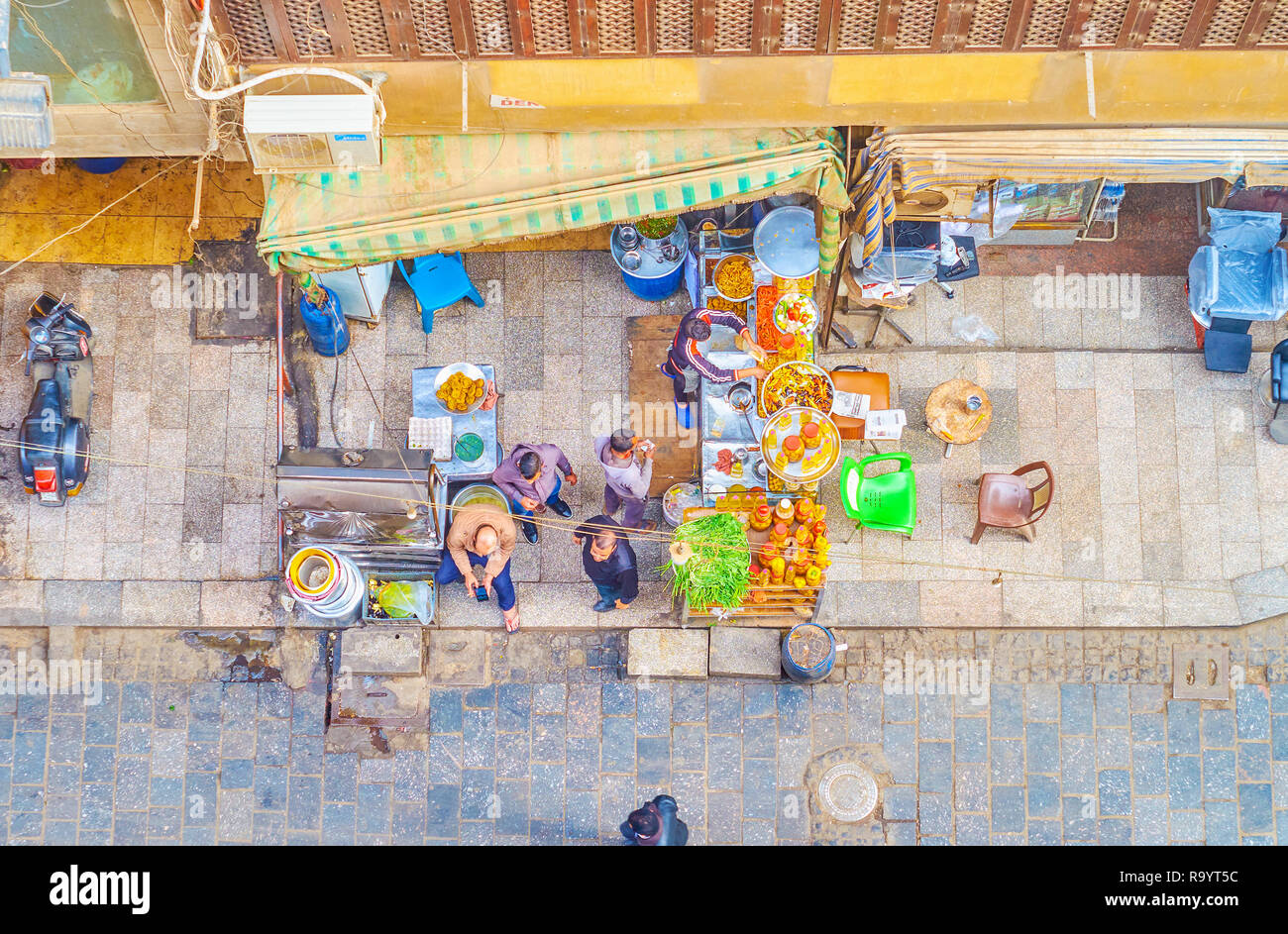 CAIRO, EGYPT - DECEMBER 20, 2017: Aerial view of the street of Khan el ...