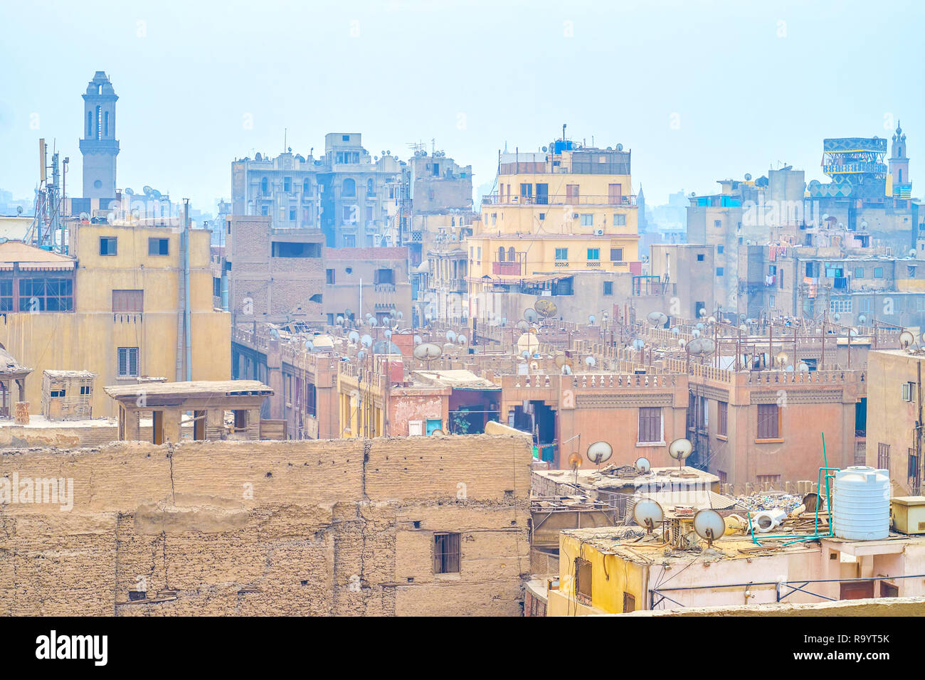 The aerial view on roofs of old edifices in islamic neighborhood of ...
