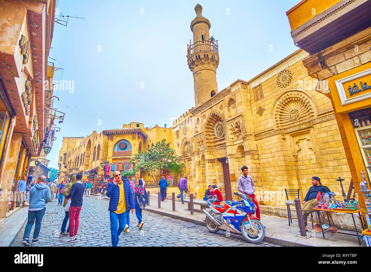 CAIRO, EGYPT - DECEMBER 20, 2017: The medieval Al Aqmar Mosque with ...