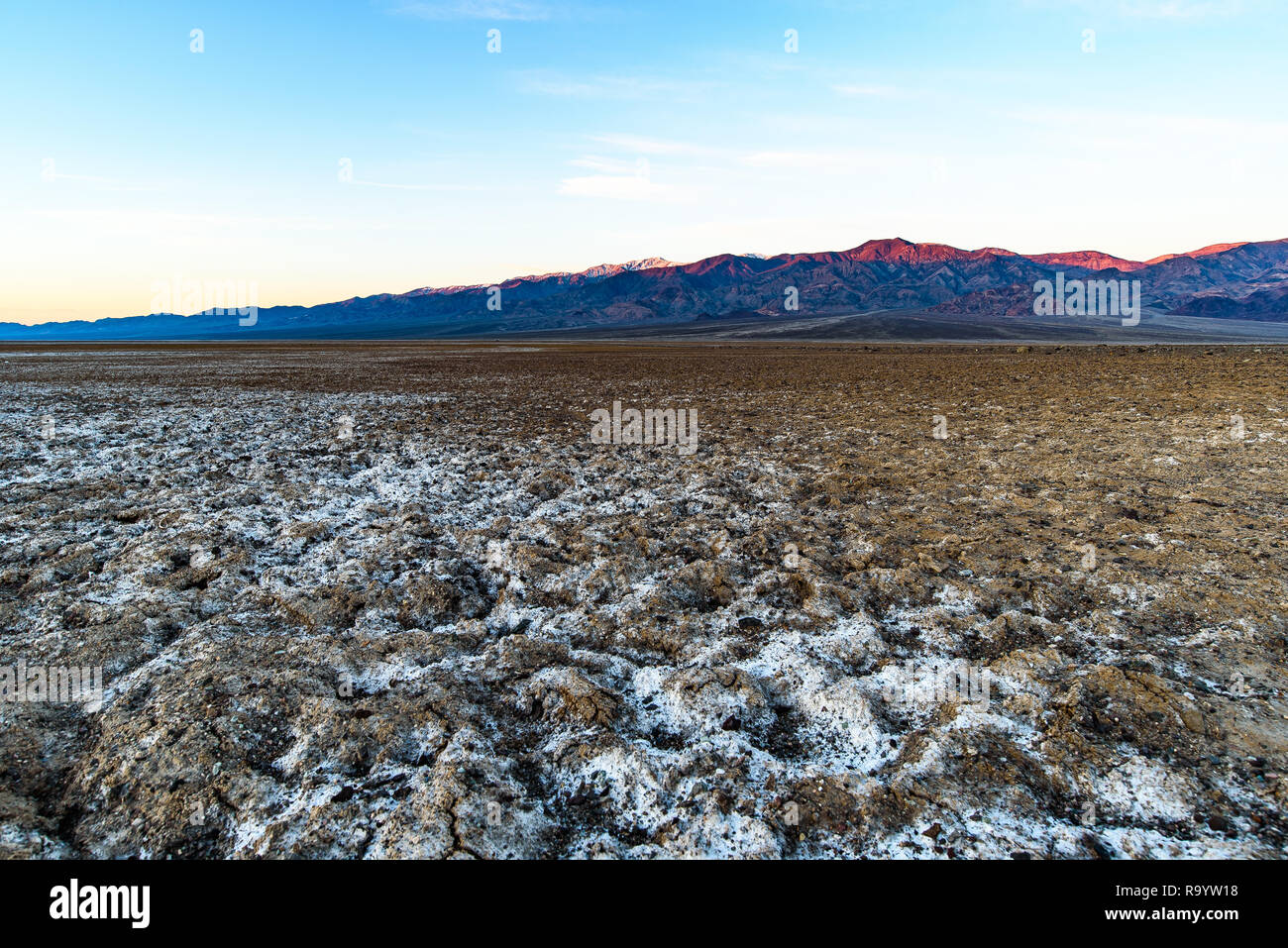 Early February morning mountain view from the valley floor in Death ...