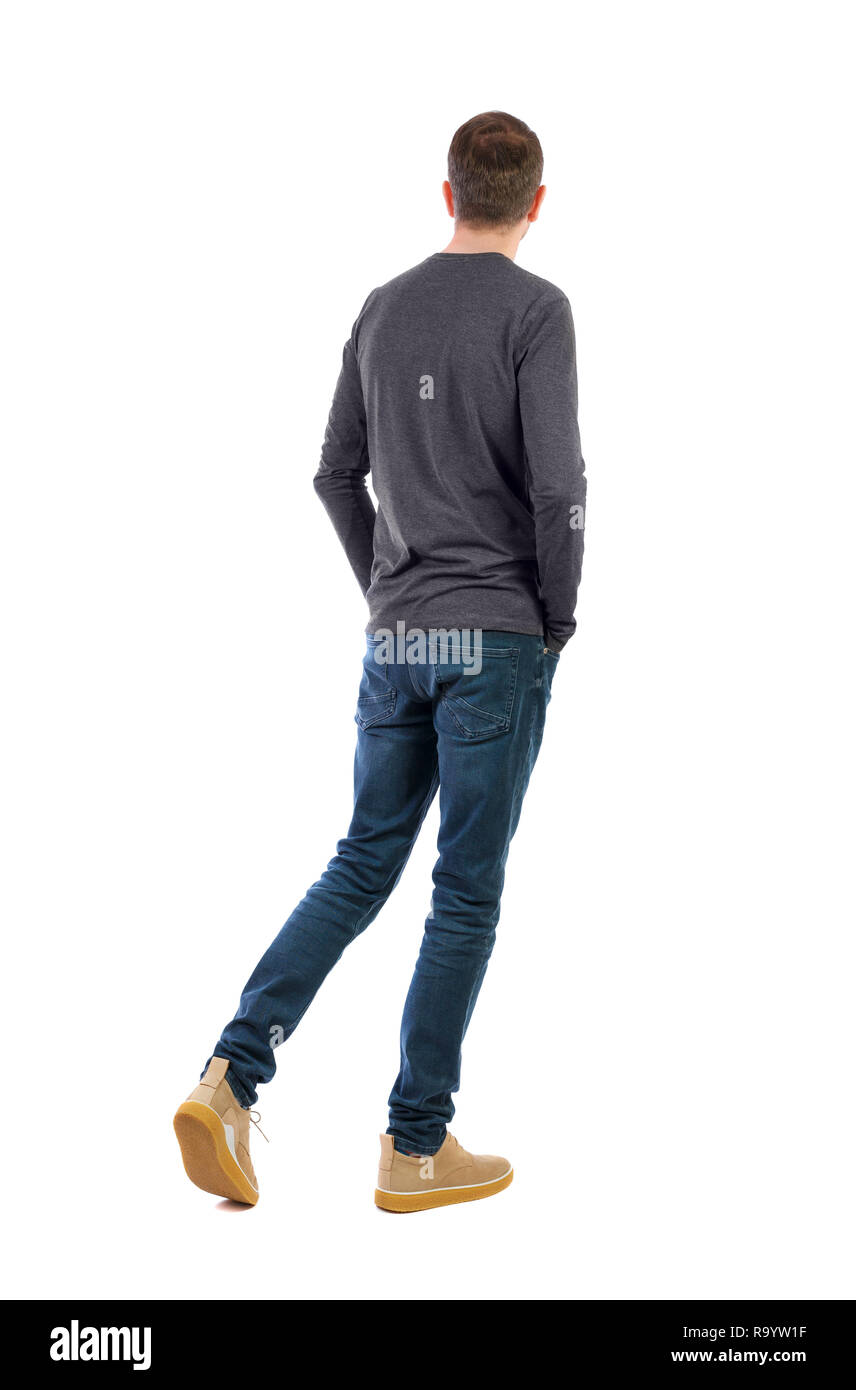 Back view of going handsome man. walking young guy. Rear view people ...