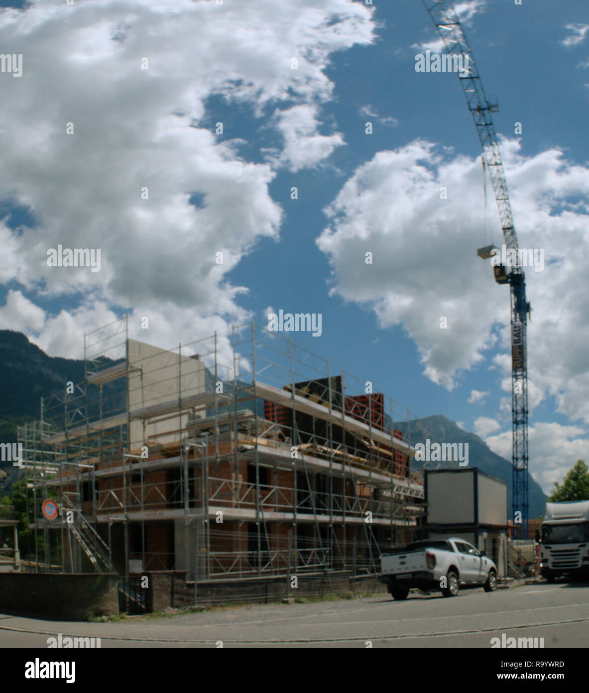 Construction of new building in the Swiss village of Flums Stock Photo ...