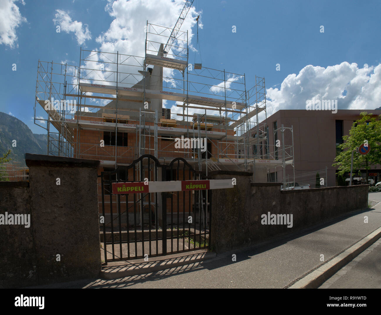 Construction of new building in the Swiss village of Flums Stock Photo ...
